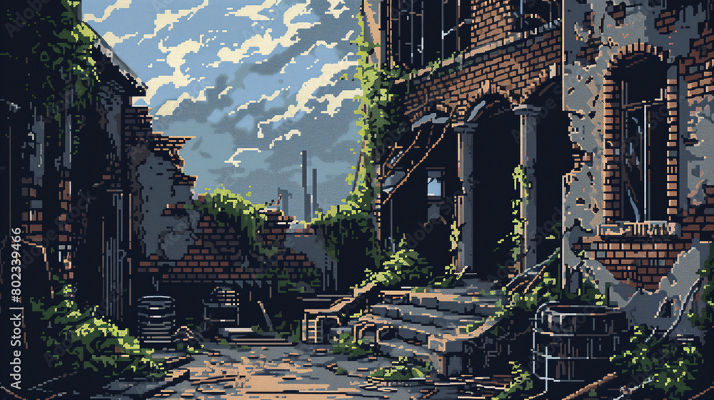 pixel art of abandoned building dungeon background battle scene in RPG ...
