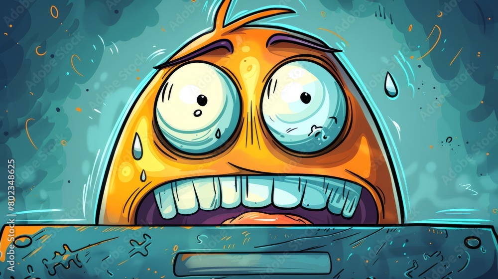 A cartoon yellow blob creature with big eyes and a mouth full of sharp ...
