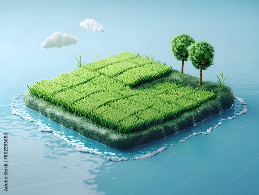 Mini 3D scene of rice fields in the middle of the sea Stock ...