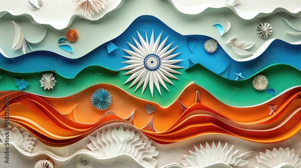 Intricate paper art featuring the Indian tricolor, with paper cutouts ...