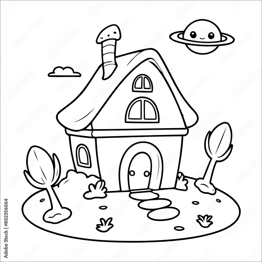 Cute House Outline Drawing for Kids Coloring Activity Stock Vector ...