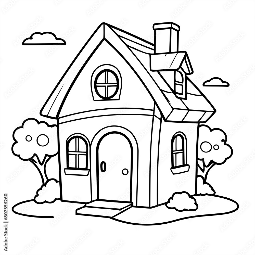 Cute House Outline Drawing for Kids Coloring Activity Stock Vector ...