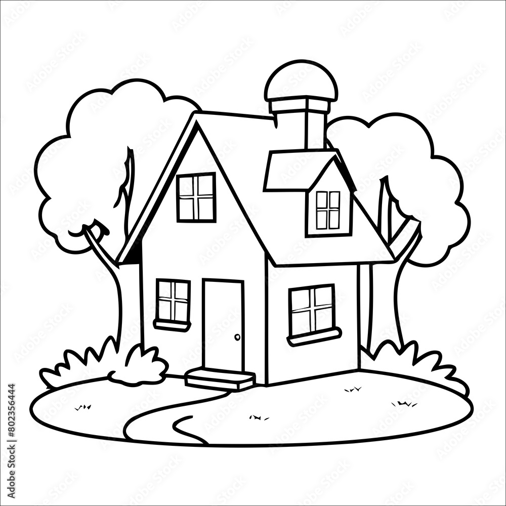 Cute House Outline Drawing for Kids Coloring Activity Stock Vector ...