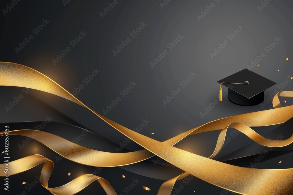 school graduation background with golden ribbon and cap gold gradient ...