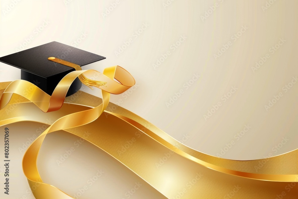 school graduation background with golden ribbon and cap gold gradient ...