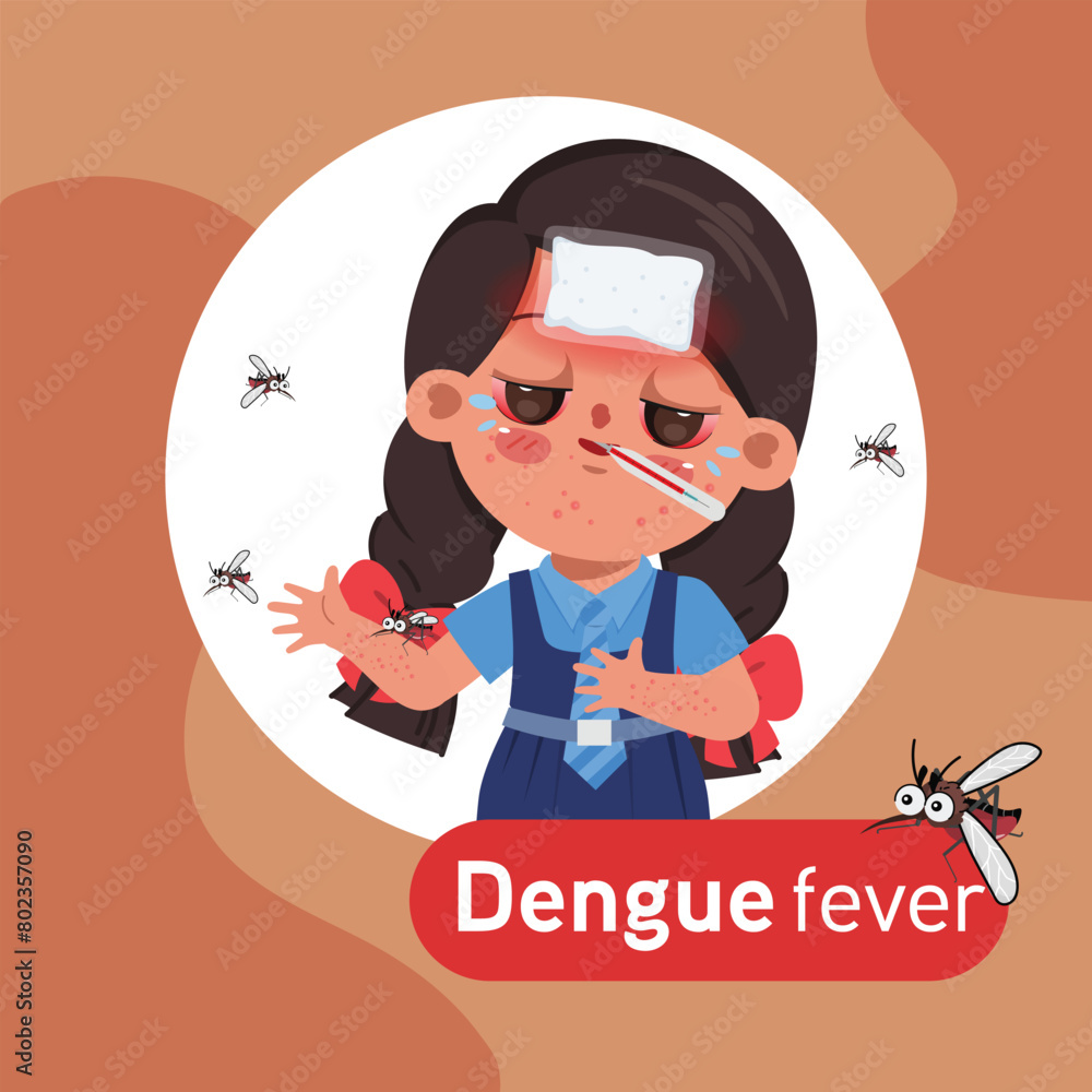Dengue fever. Girl high fever and a red rash on her arms. children ...