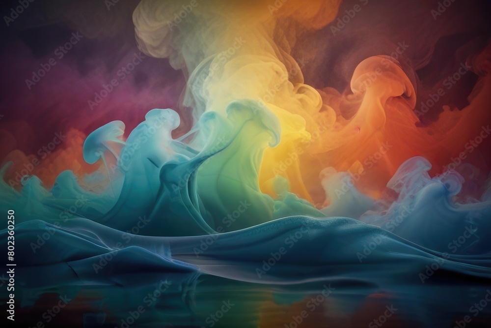 Dynamic dance of colorful smoke. Abstract waves of colored smoke ...