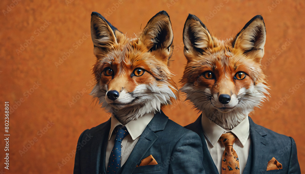 Cunning foxes wearing a suit conveying clever and cunning abilities in ...