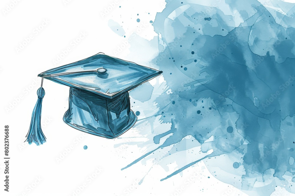 Hand drawn illustration of a graduation cap on a white background, with ...