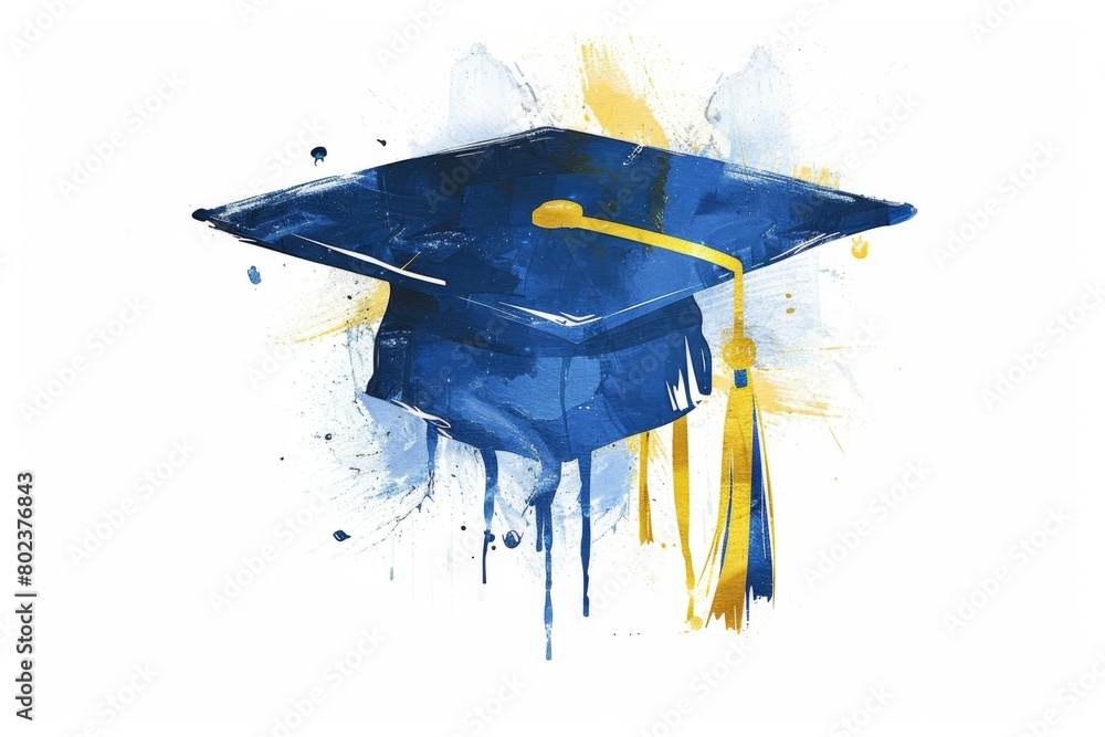 blue graduation cap white background colorful ink wash paintings in the ...