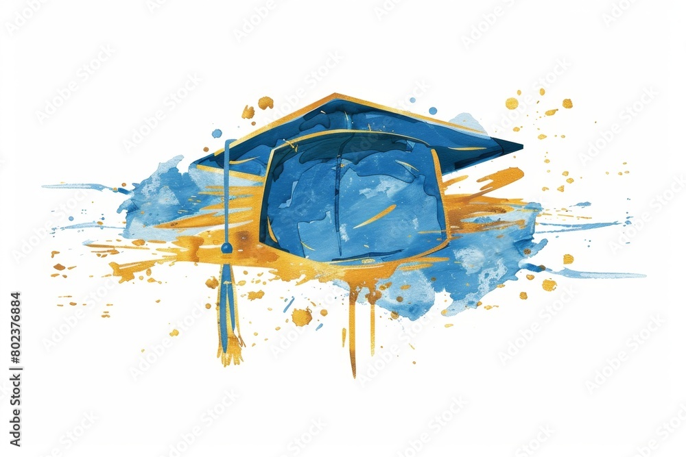 blue graduation cap white background colorful ink wash paintings in the ...