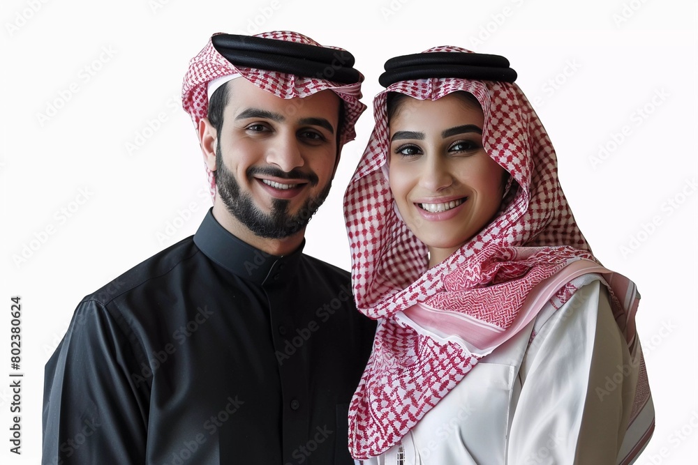 Saudi Arabian Joy: Smiling Couple in Traditional Dress (Isolated with ...