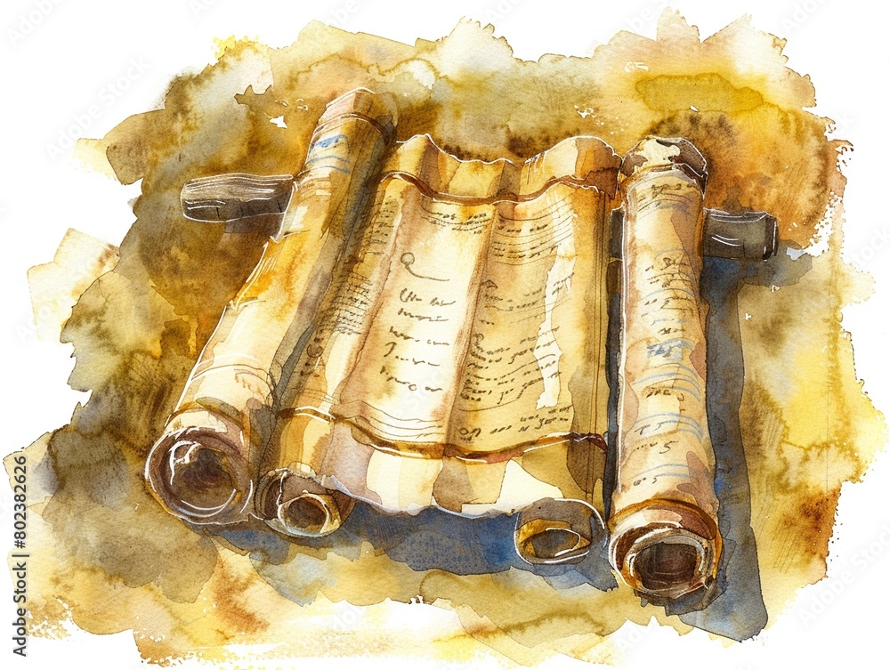 Watercolor clipart of ancient scrolls representing the teachings of ...