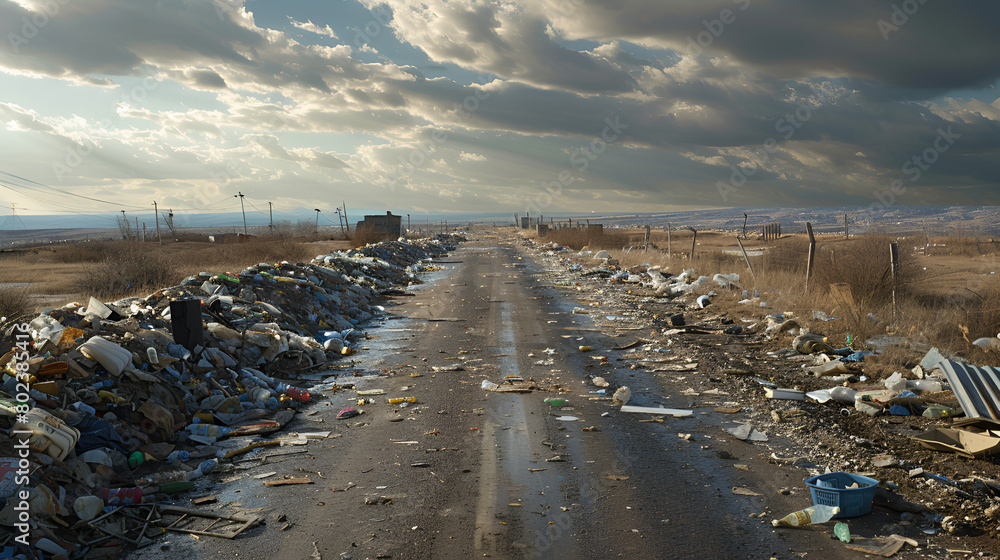 medio ambiente contaminado lleno de basura y tiradero de plásticos ...