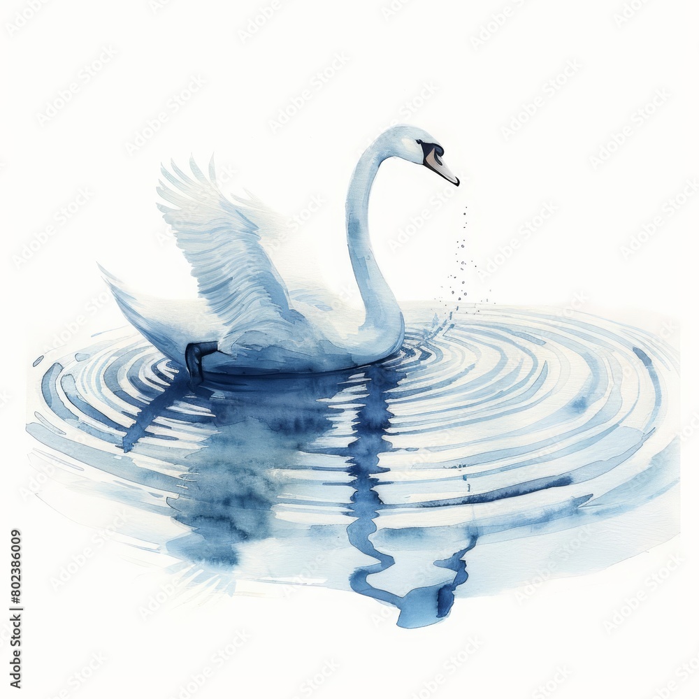 The watercolor painting of an elegant swan diving into a crystalline ...