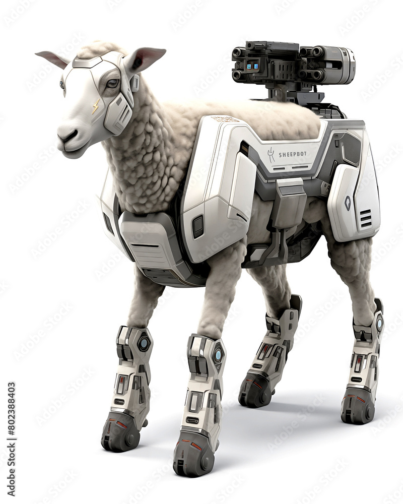 3D Sheep bot with gun, war robot equipped with modern weapons ...
