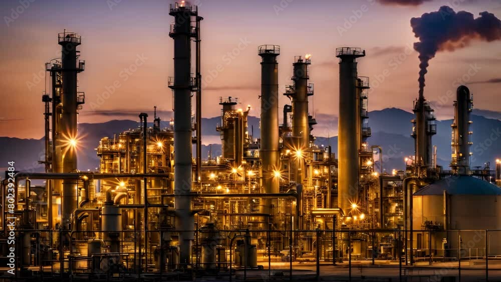An oil refinery industrial complex where advanced equipment converts ...