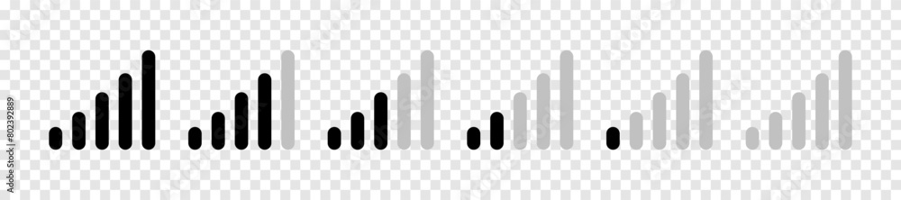 Set of communication signal strength icons. Cellular reception symbols ...