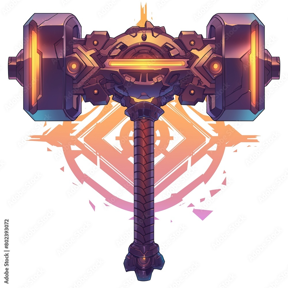 Stylish war hammer in cyberpunk style on a white background 2D logo ...