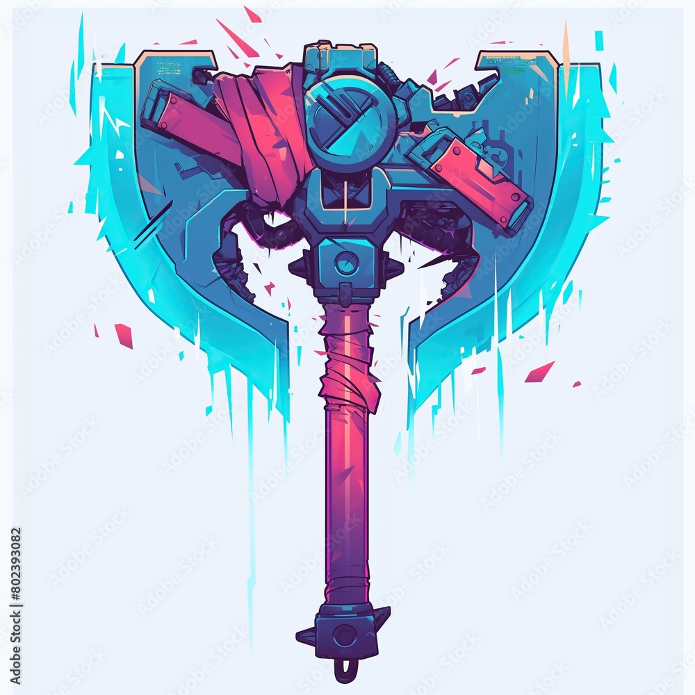 Stylish battle ax in cyberpunk style on a white background 2D logo ...