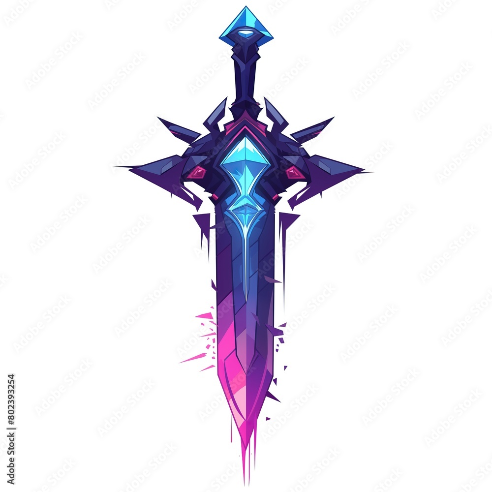 Stylish dagger/sword in cyberpunk style on a white background 2D logo ...