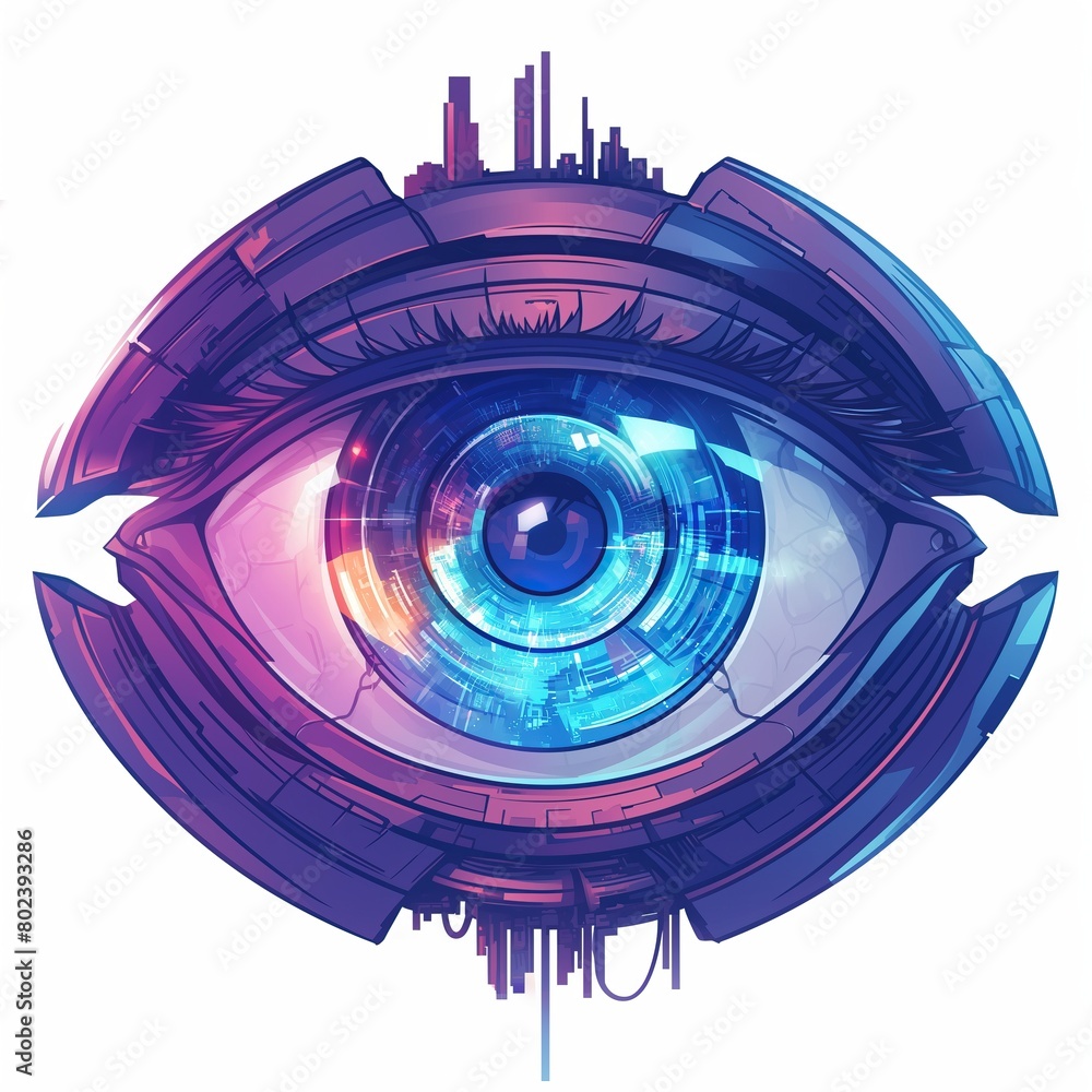 Stylish cyborg eye in cyberpunk style on a white background 2D logo ...