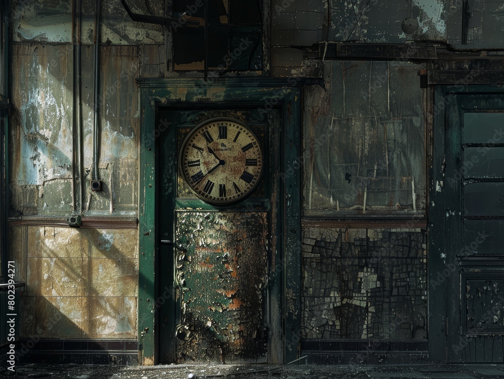 Artistic high-res photo of a decaying clock face in an abandoned ...