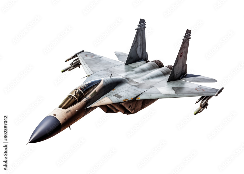 Modern fighter jet in flight, with detailed markings and armed with ...