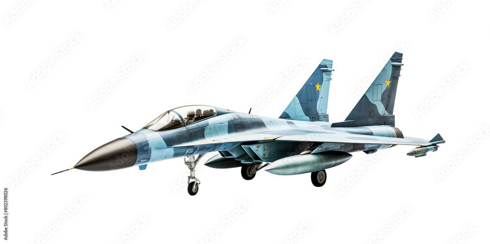 Modern fighter jet in flight, with detailed markings and armed with ...