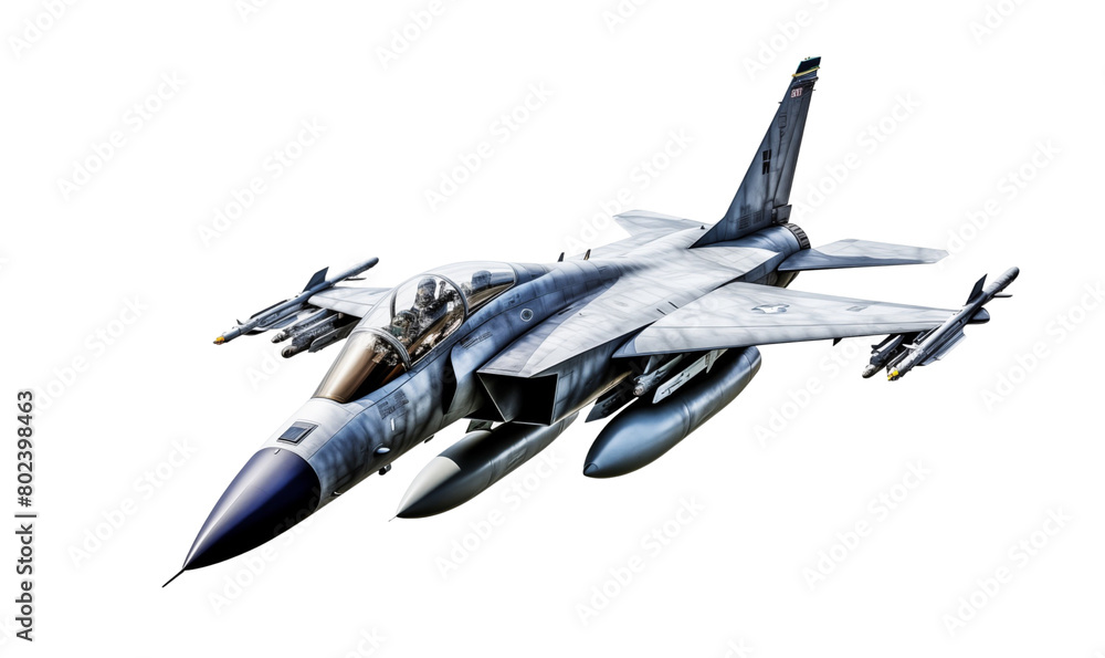 Modern fighter jet in flight, with detailed markings and armed with ...