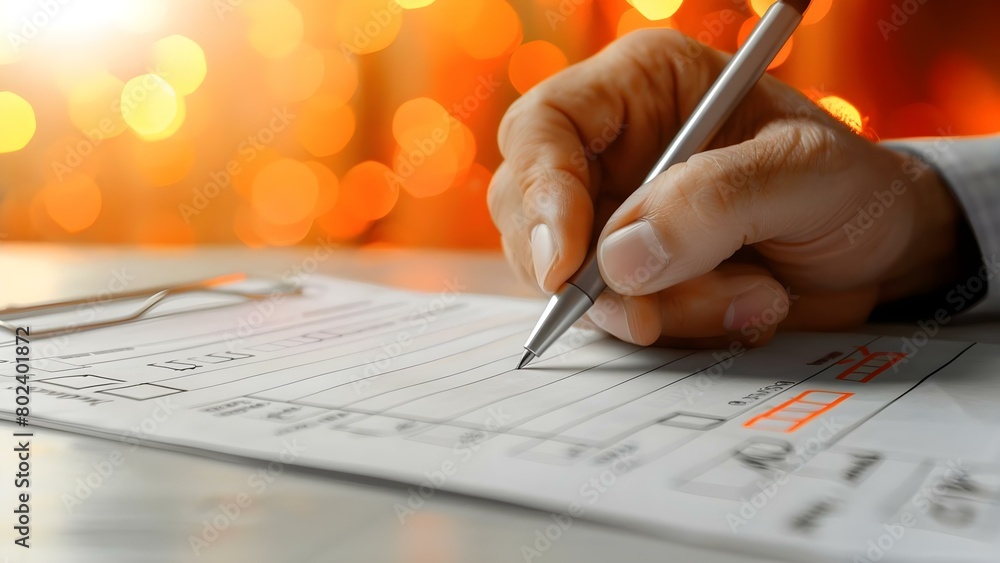 Businessman checks off correct sign in quality control document for ...