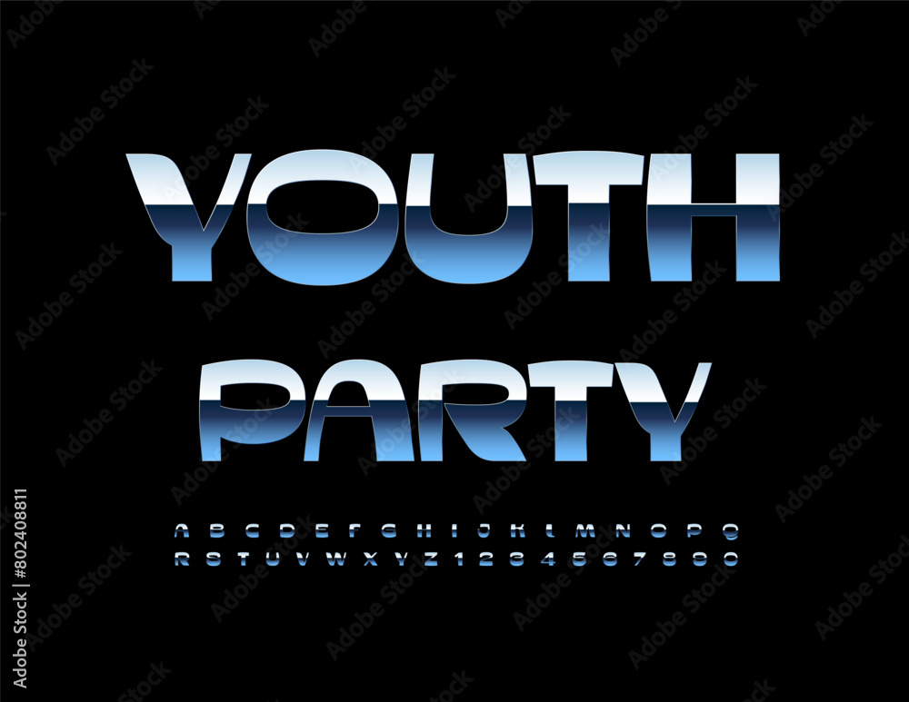 Vector cool Emblem Youth Party. Stylish Metallic Font. Exclusive ...