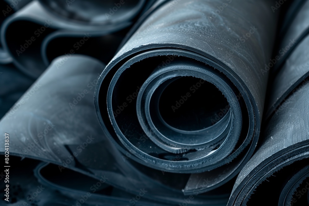 An image highlighting rolled rubber sheets in an industrial setting ...