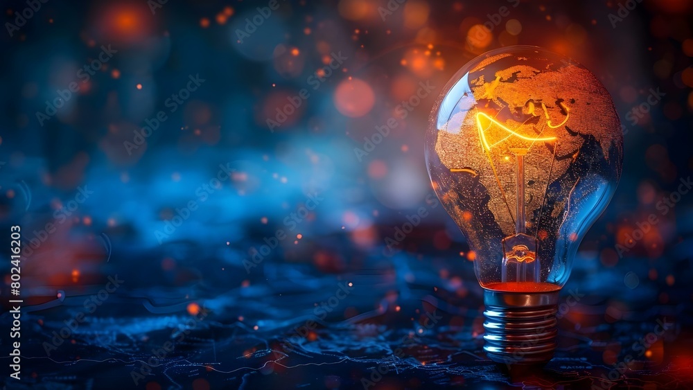 Symbolism of global energy crisis: Abstract light bulb world map on ...