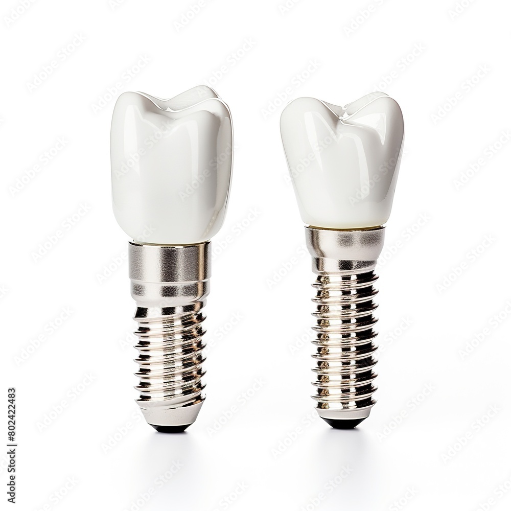 Dental implant models of molar teeth top view isolated on white ...