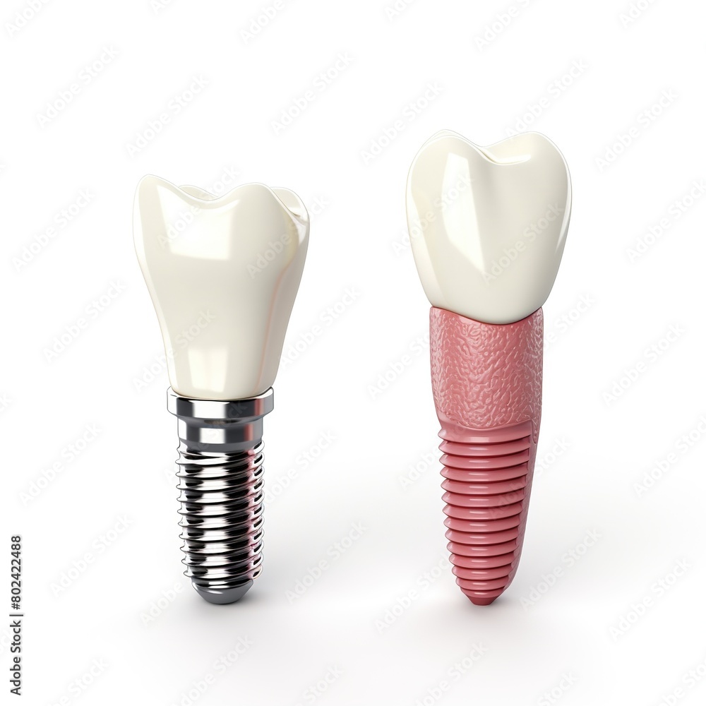 Dental implant models of molar teeth top view isolated on white ...