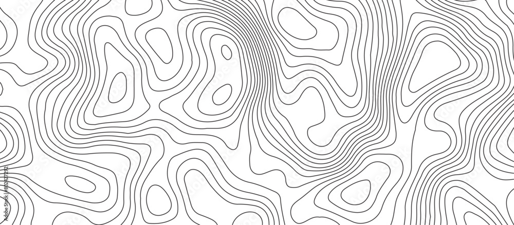 Poster White background topography contour map with black curve lines ...