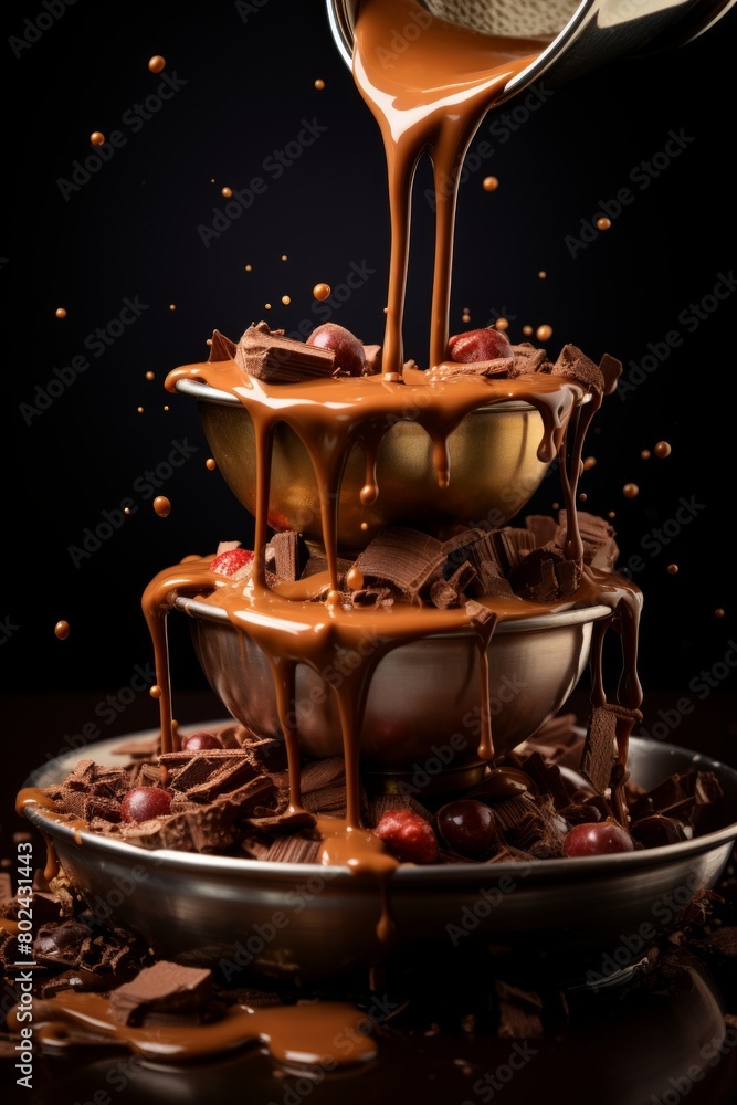 Beautiful chocolate fountain with fruits. banquet, celebration ...