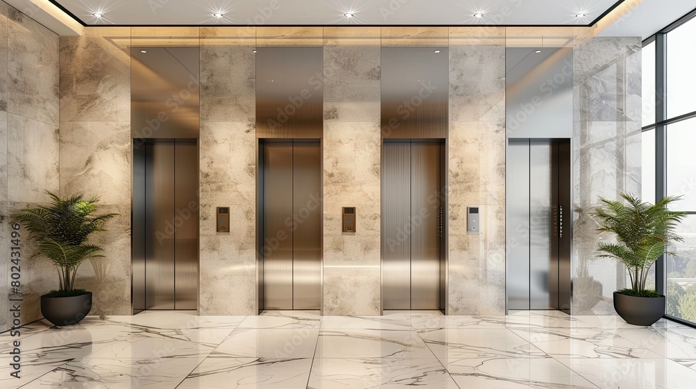 the modern office building interior, boasting sleek stainless steel ...
