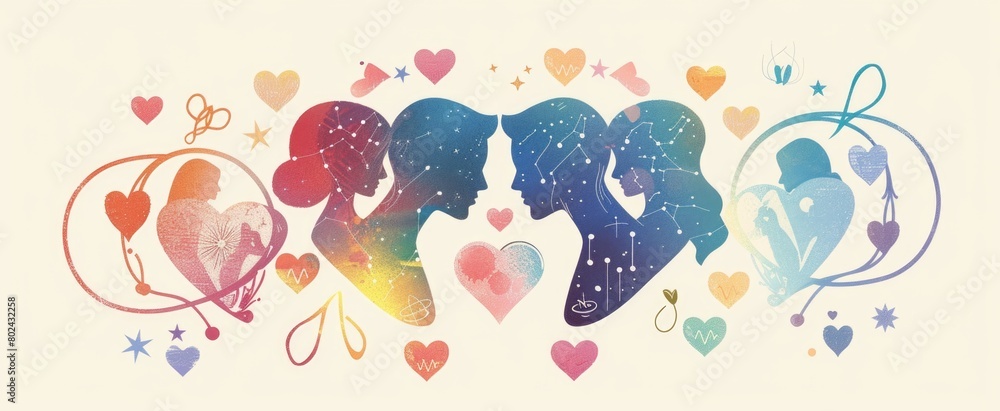 Colorful bright infographic displaying love compatibility between ...