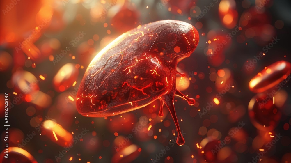 3D rendering image illustrating the synthesis and secretion of bile by ...