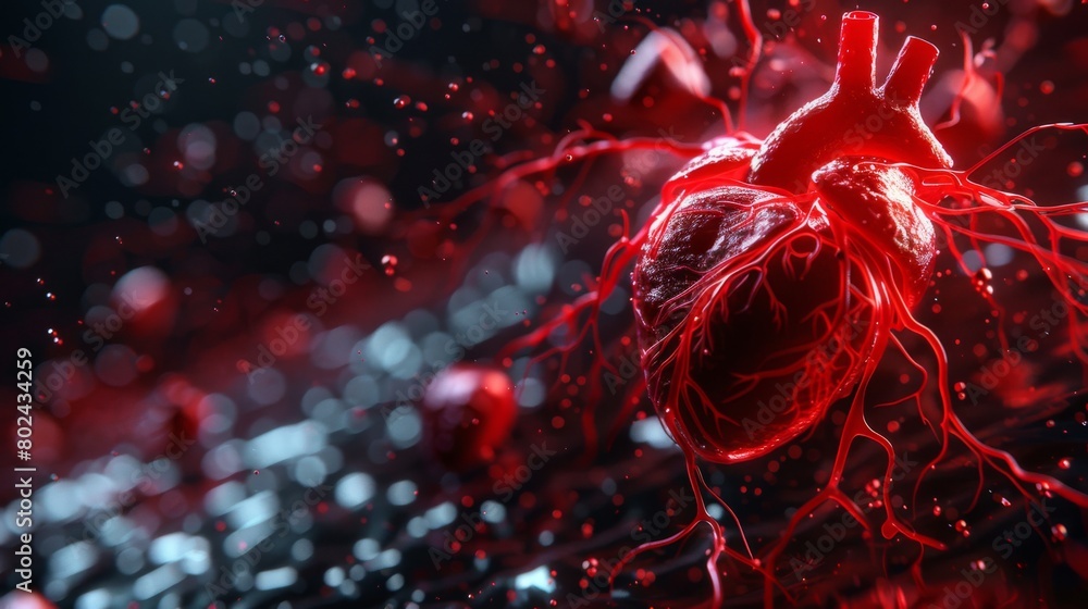 3D rendering image showcasing the flow of blood through the heart and ...