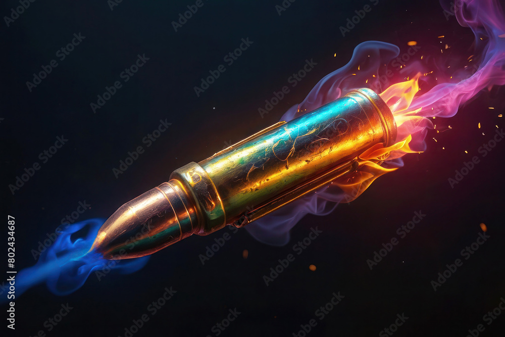 A bullet flying through clouds of neon smoke. Magic bullet theory ...