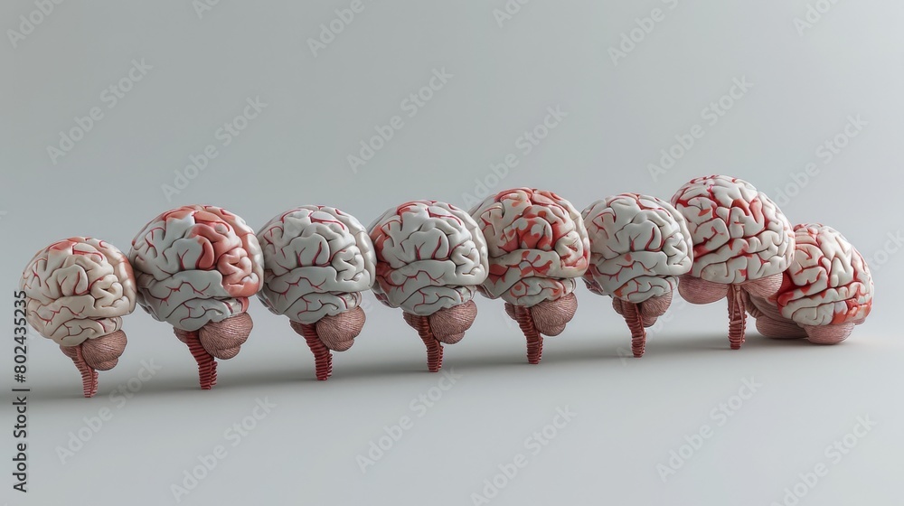 3D rendering image showcasing the stages of brain development from ...