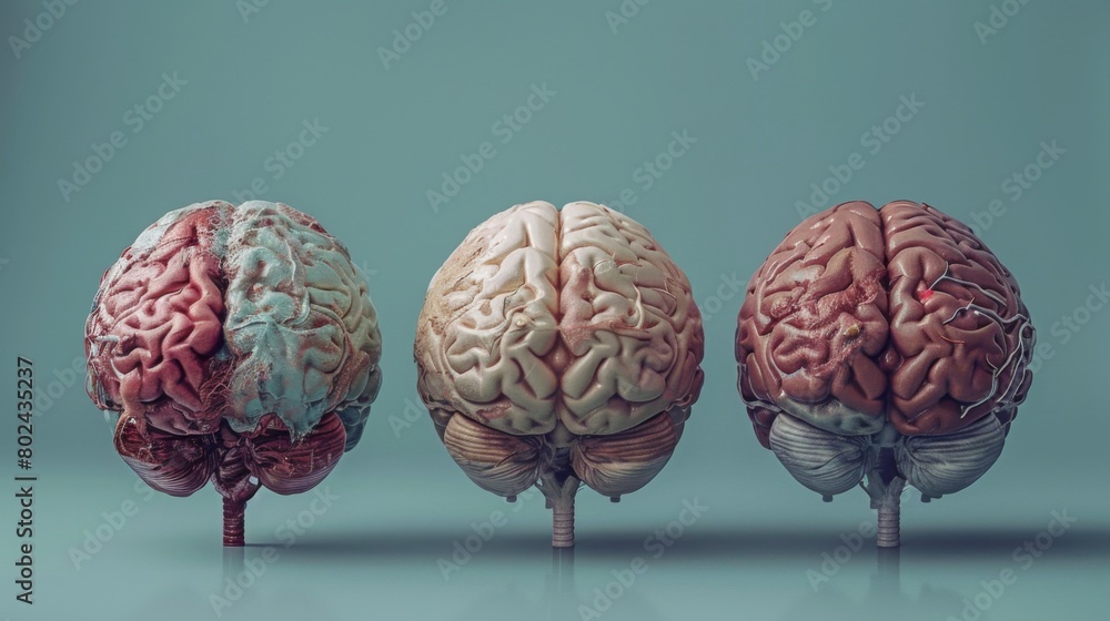 3D rendering image showcasing the stages of brain development from ...
