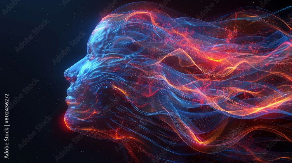 3D rendering image depicting different patterns of brain wave activity ...