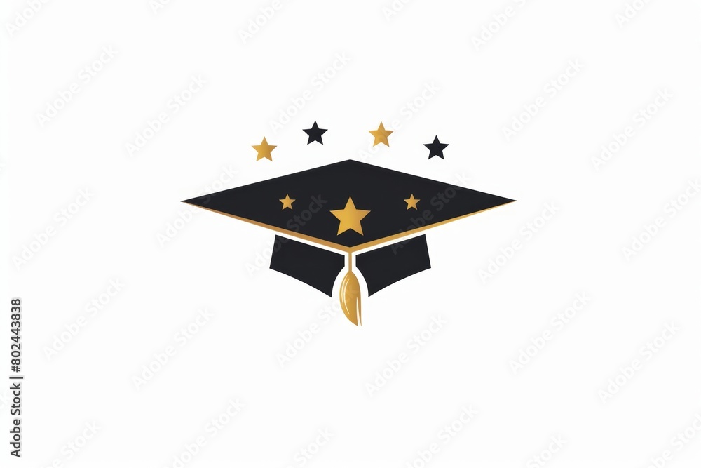 logo, graphic design of an elegant graduation cap with stars, simple ...
