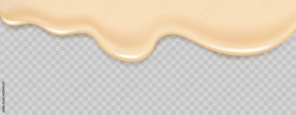 Flowing realistic liquid mayonnaise on transparent background.Spreading ...
