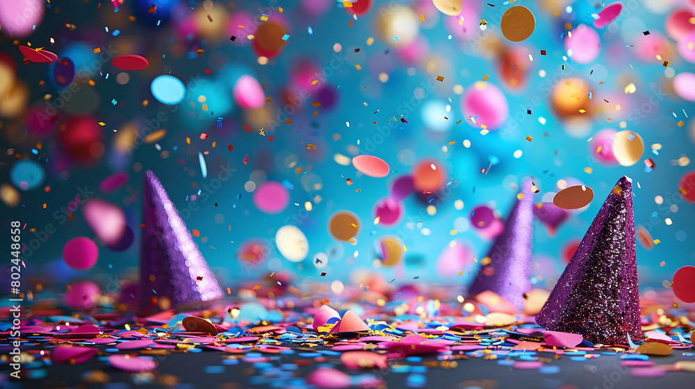 birthday background with confetti rain and ballons Stock Illustration ...