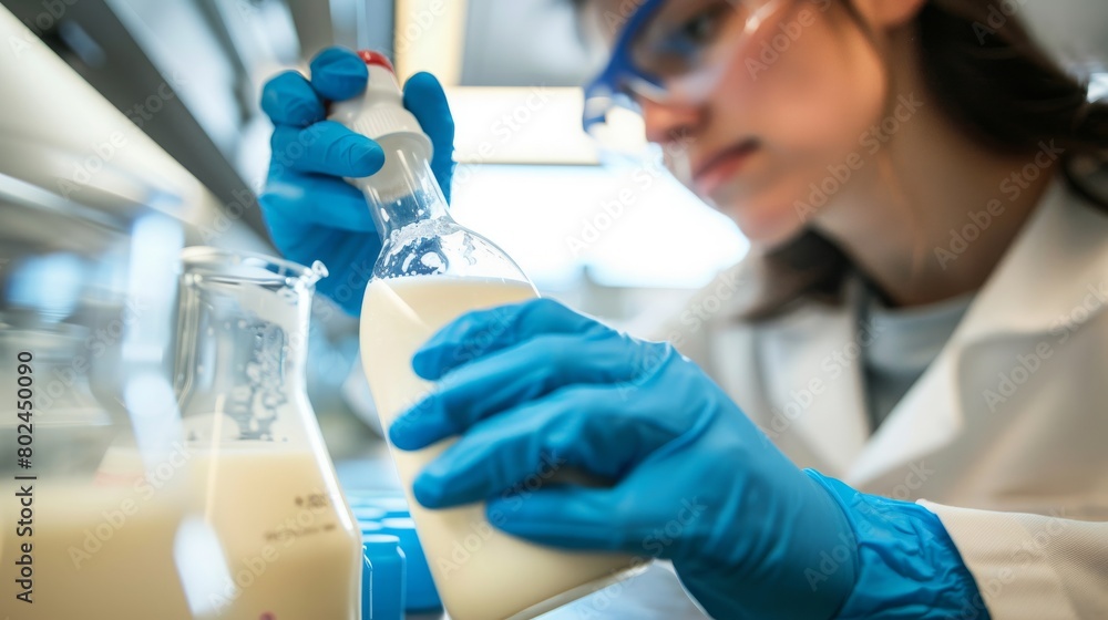 Food scientist testing milk samples of dairy products in the laboratory ...